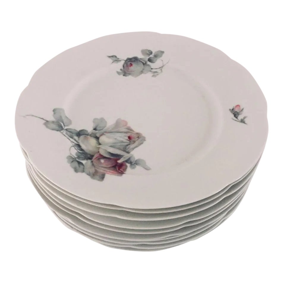 Vintage Cottage Style Gray Rose Pattern Dinner Plates - Set of 10 ...