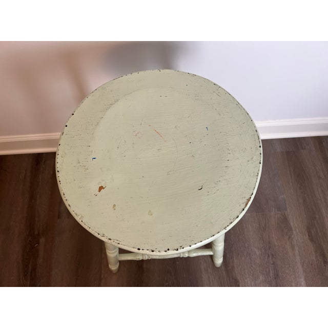 Early 20th Century Vintage English Country Pale Green Wooden Stool ...