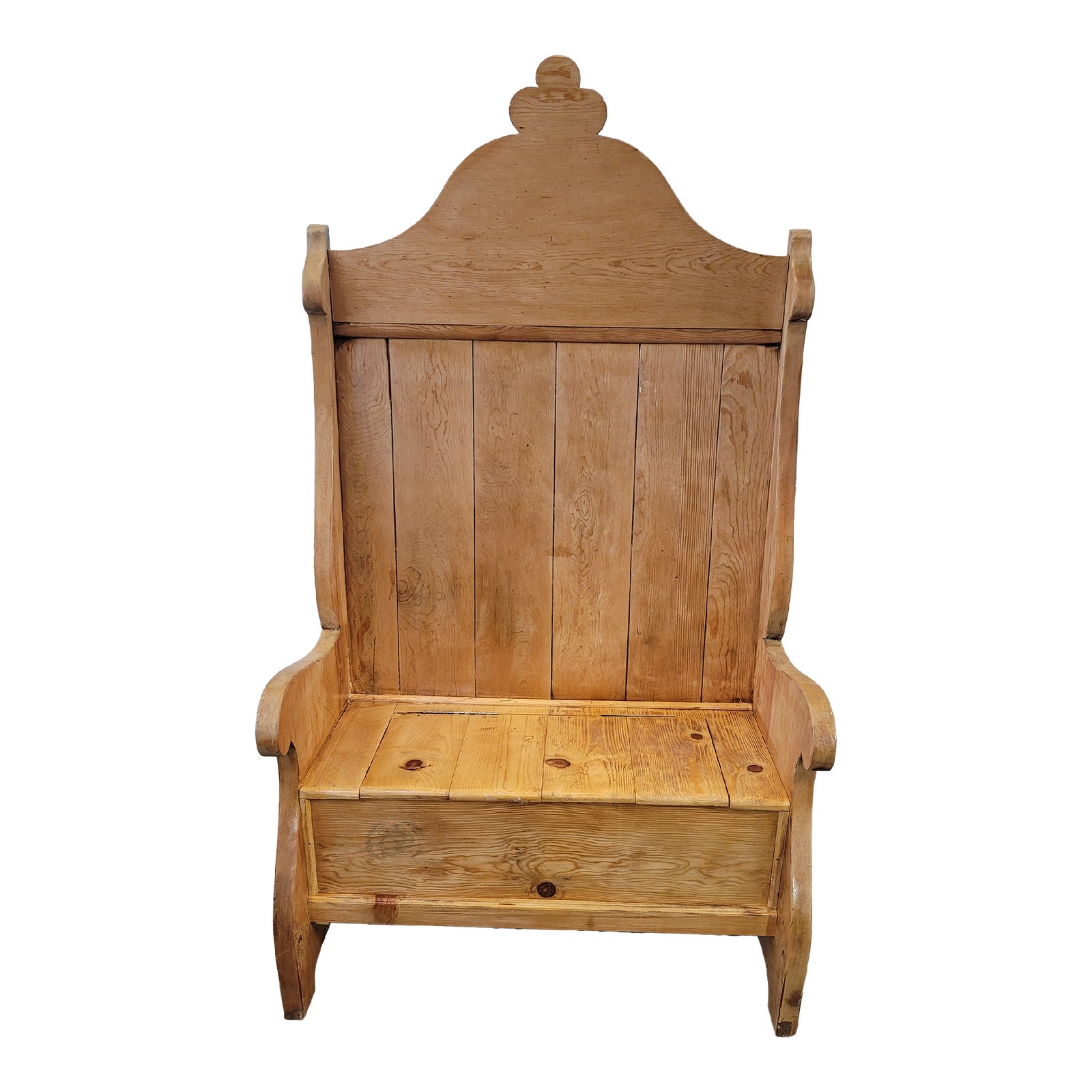 Antique Victorian French Country Pine Hall Bench With Storage | Chairish