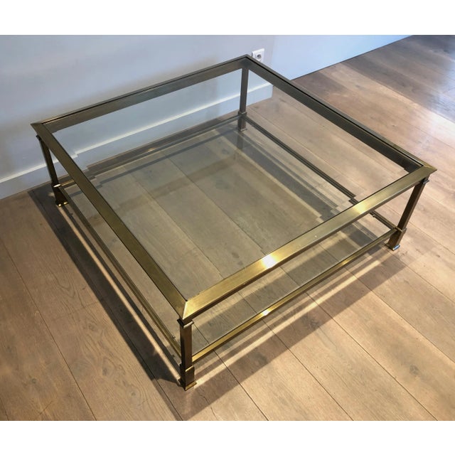 1970 Large Square Coffee Table in Gold Patinated Steel | Chairish
