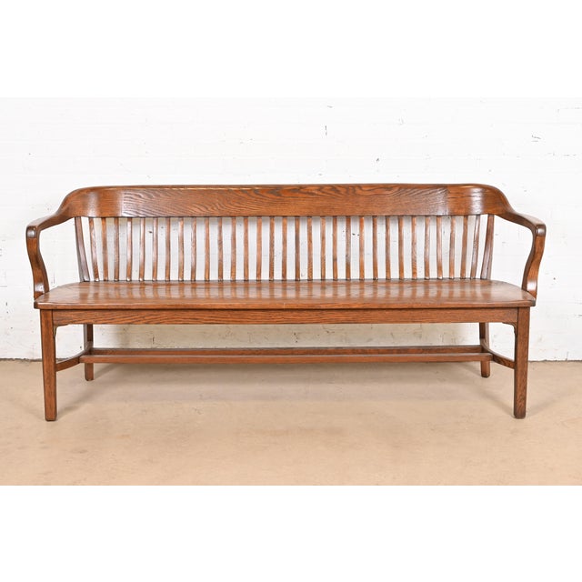 Antique Arts & Crafts Solid Oak Lawyer's Bench, Newly Refinished | Chairish