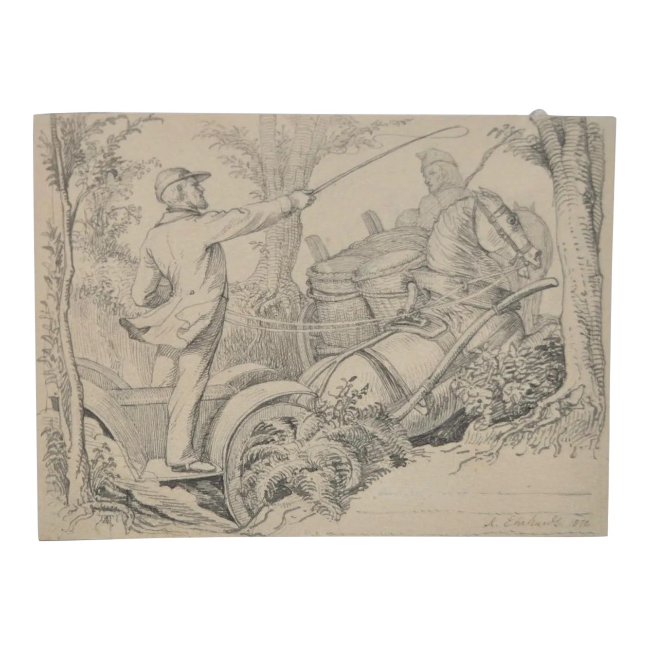 Karl Ludwig Adolf Ehrhardt Original Drawing c.1872 | Chairish
