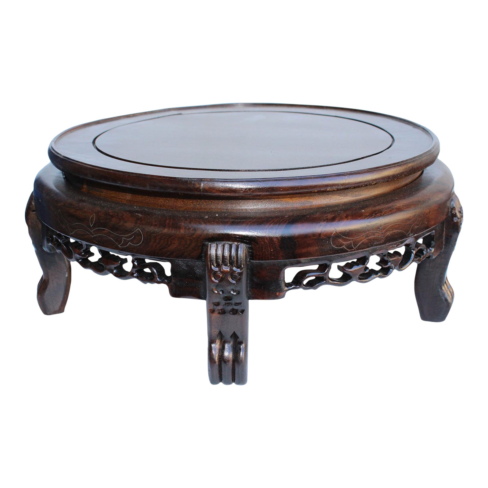 Chinese Brown Wood Round Table Top Stand Display Easel 8.75" | Chairish