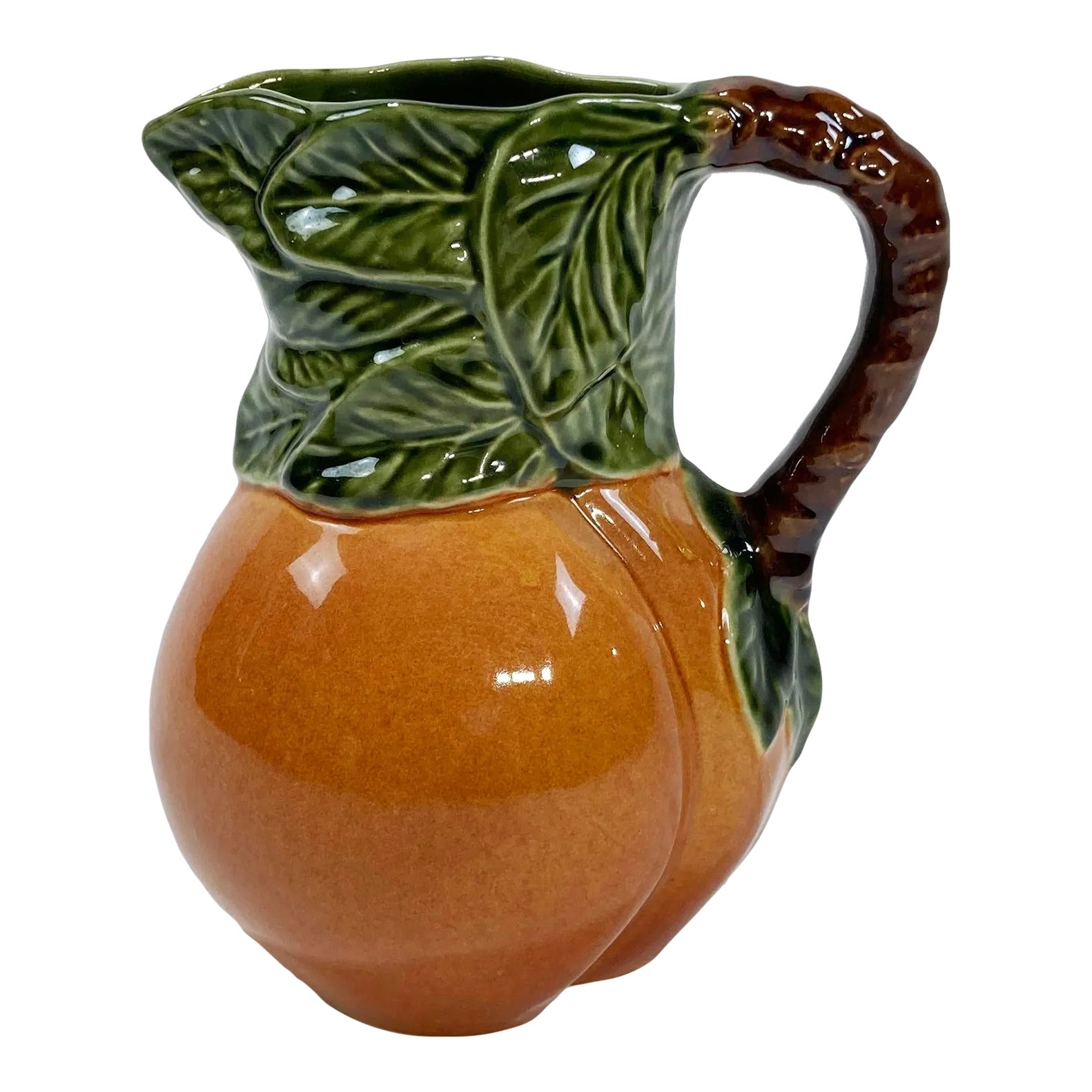 Vintage Glazed Ceramic Pottery Gourd Motif Pitcher | Chairish