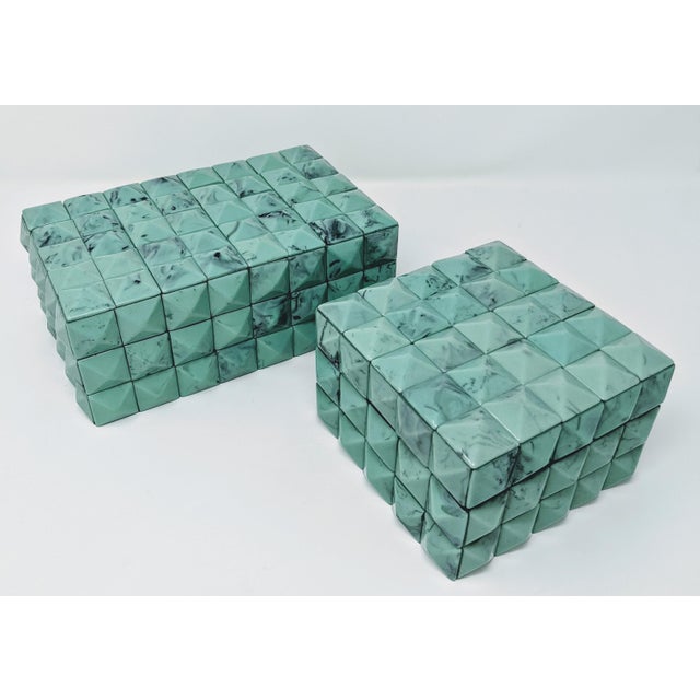 Cubism Geometric Style Turquoise Resin Covered Square Box | Chairish