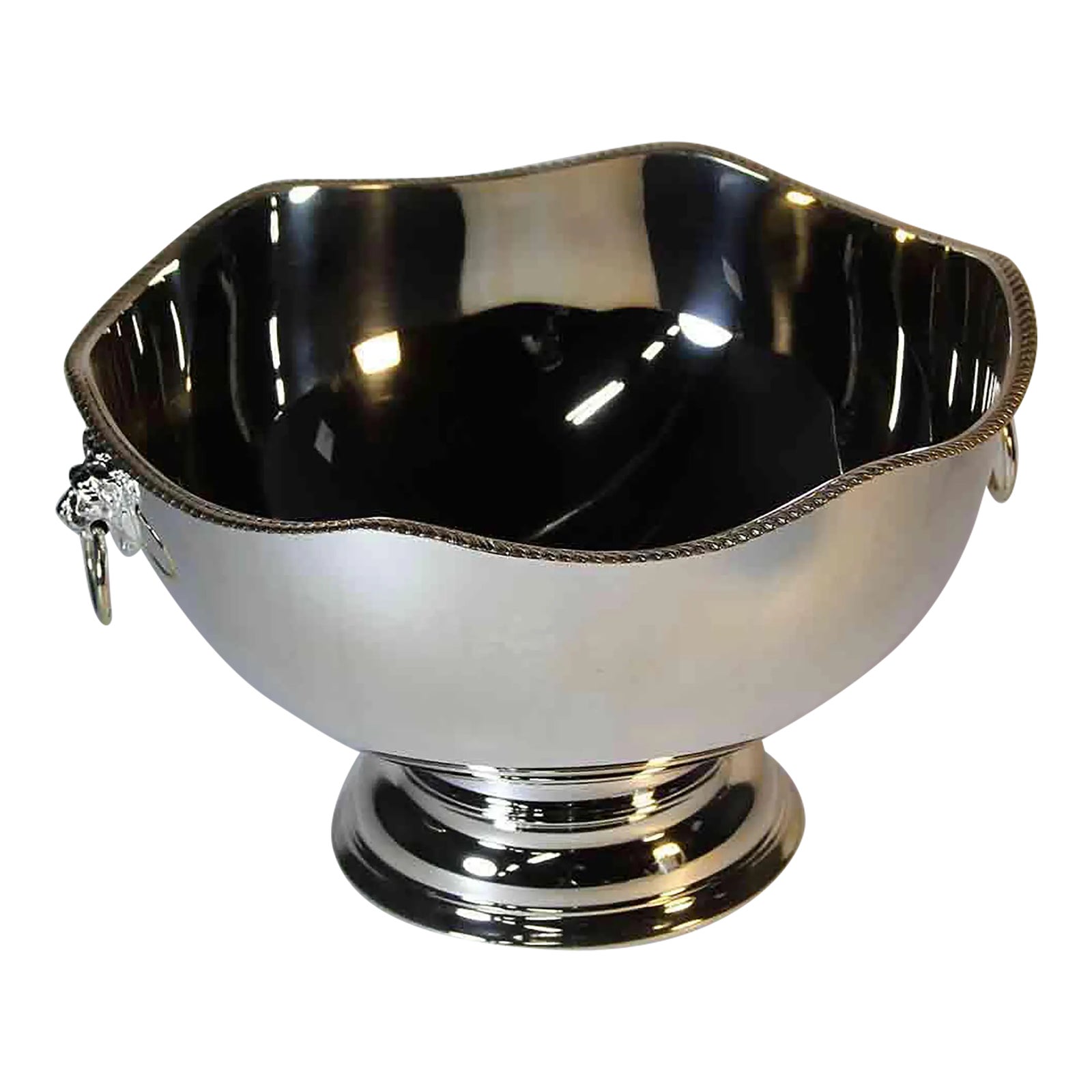 1980’s Vintage/New Silver Punch Bowl With Gadroon Border | Chairish