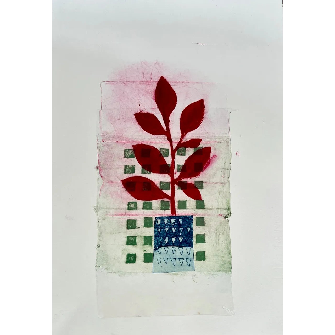 "Red Leaves in Blue Pot" Contemporary Abstract Still Life Collage by ...