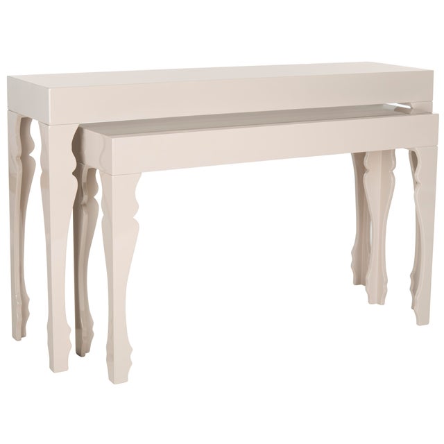 French Leg Lacquer Stacking Console in Taupe - 2 Pieces | Chairish
