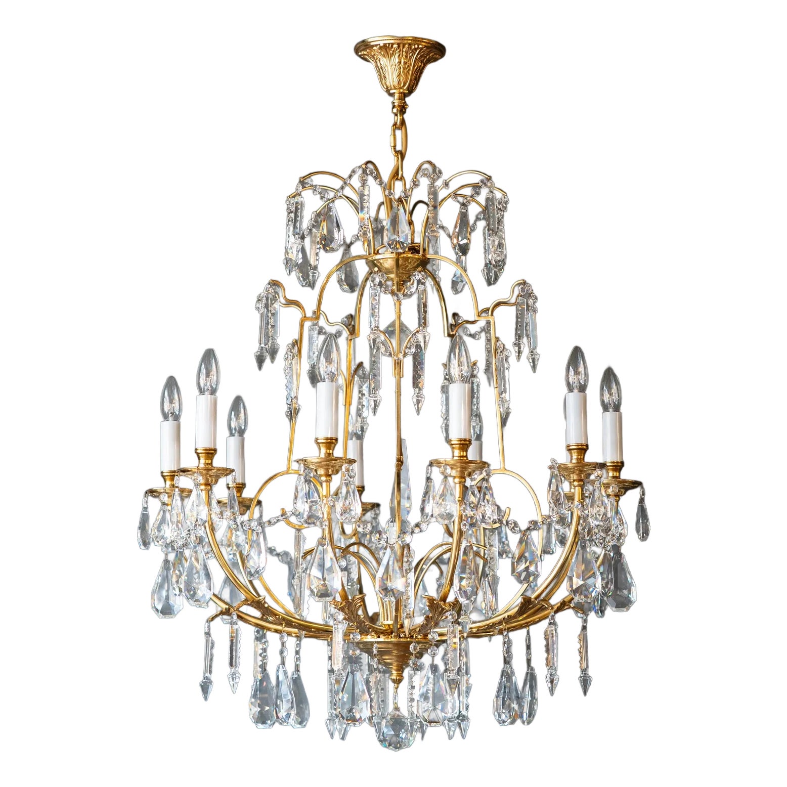 French Style Handmade Louis Seize Brass Crystal Chandelier | Chairish