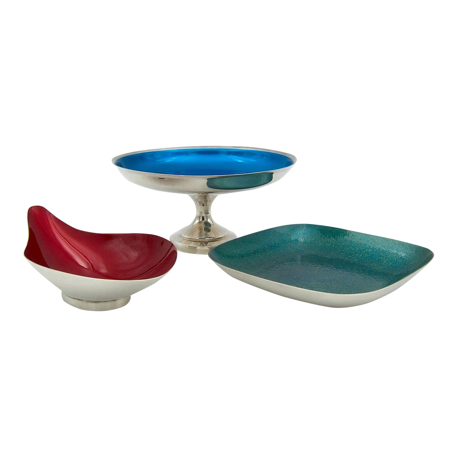 Midcentury Silverplate Collection With Jewel Tone Color Glazes | Chairish