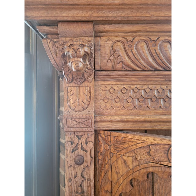 Antique Carved Oak Tall Cabinet | Chairish