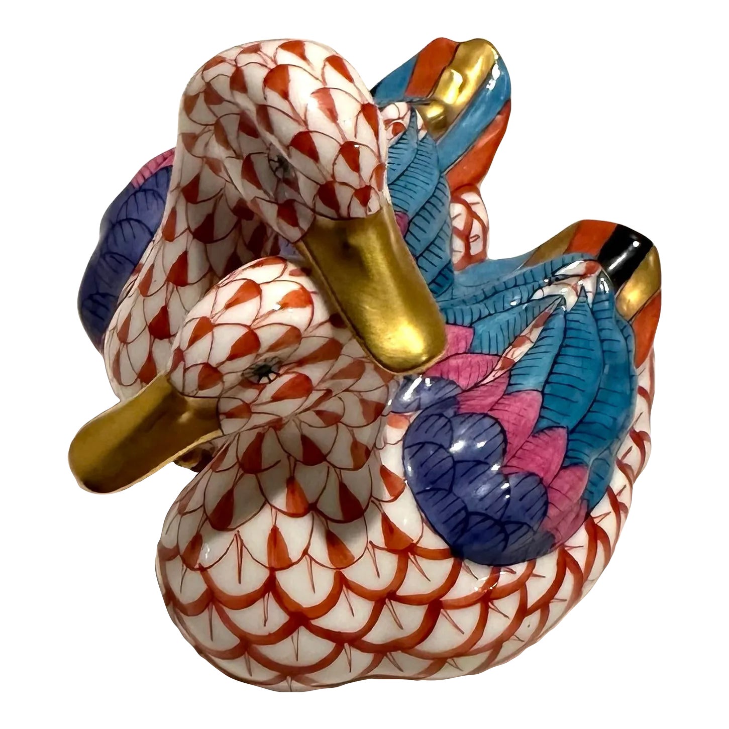 1990s Herend Fishnet Side by Side Ducks | Chairish