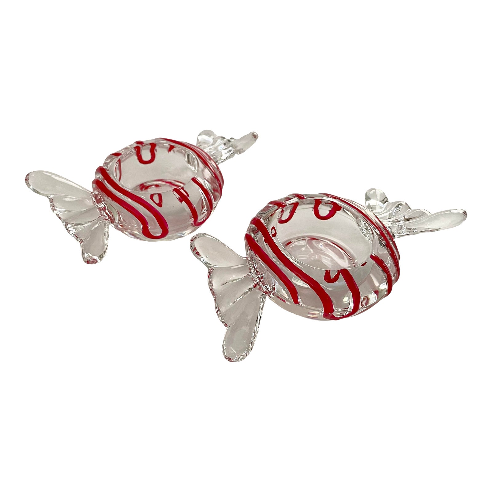 Vintage Glass Peppermint Votives - a Pair | Chairish