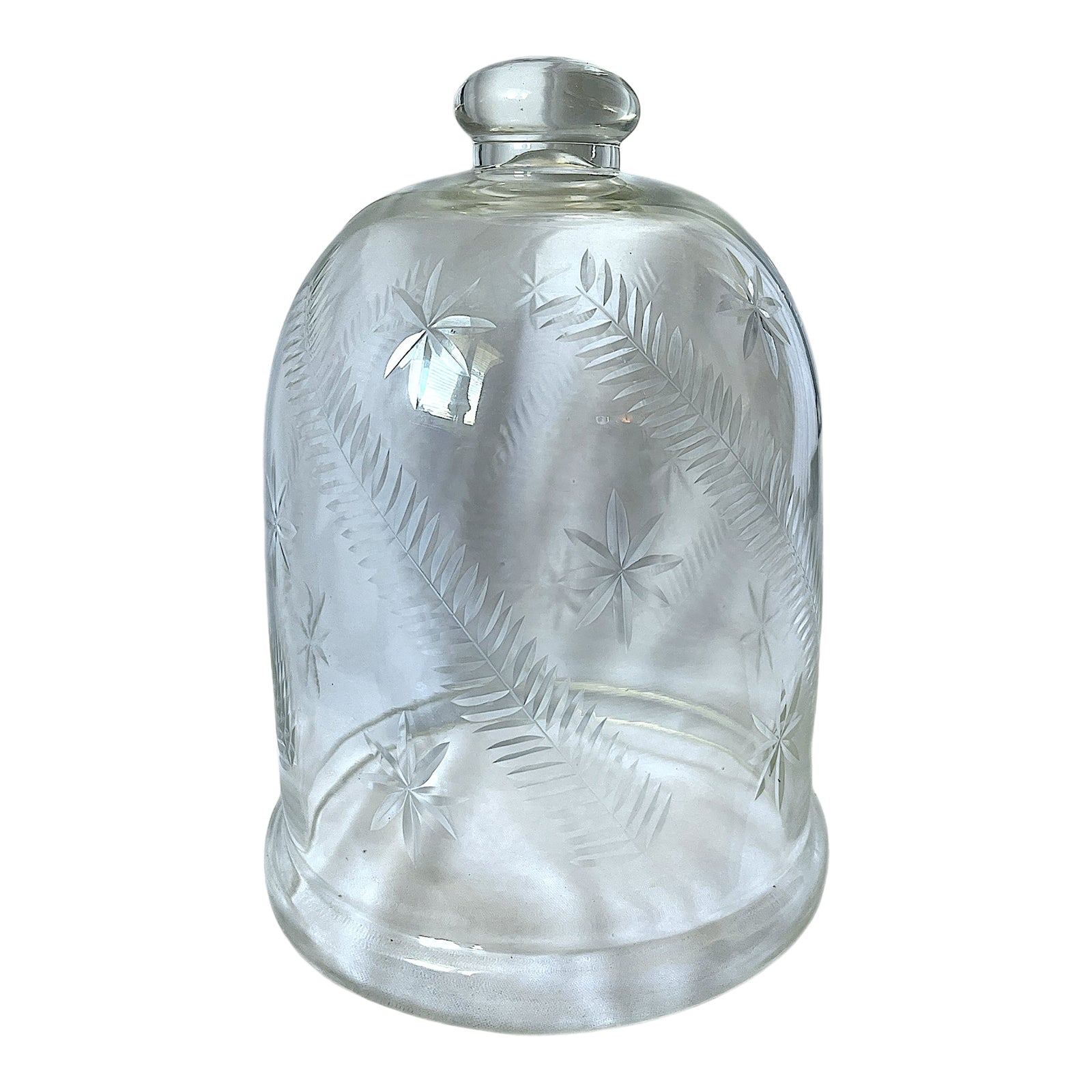 Large 1990s Cut Etched Glass Bell Cloche | Chairish