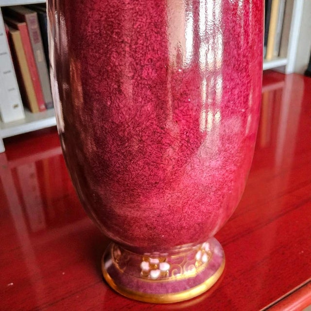 Vintage Japanese Style Cranberry Porcelain Vase Gold & Enamel Flowers ...