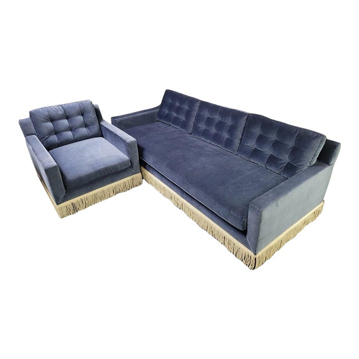 Jonathan Adler Wright Bouillon Blue Mariner Sofa and Chair Set | Chairish