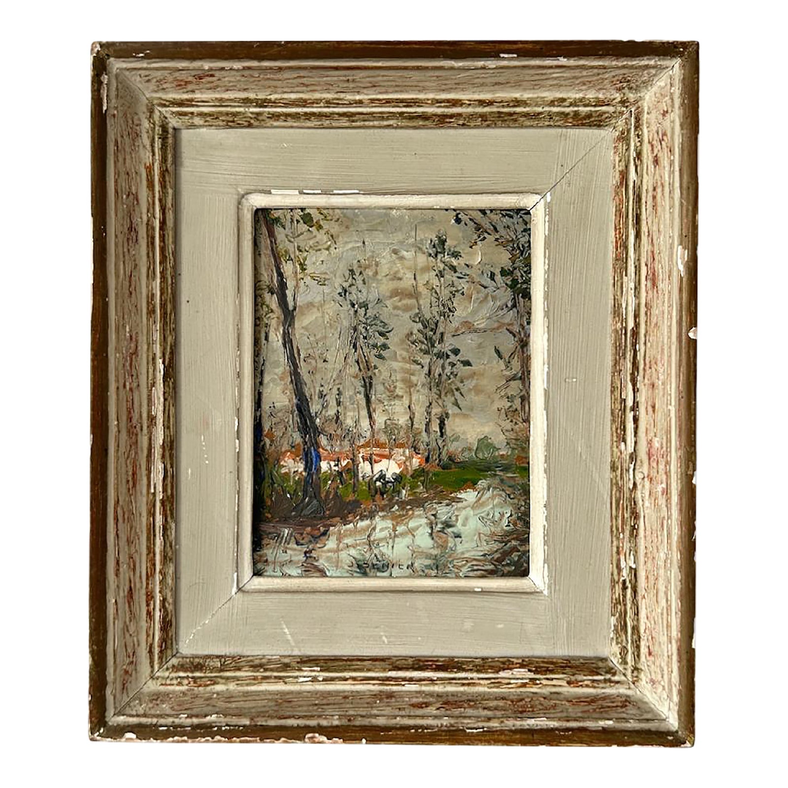 Antique French Rural Scene Abstract Painting | Chairish