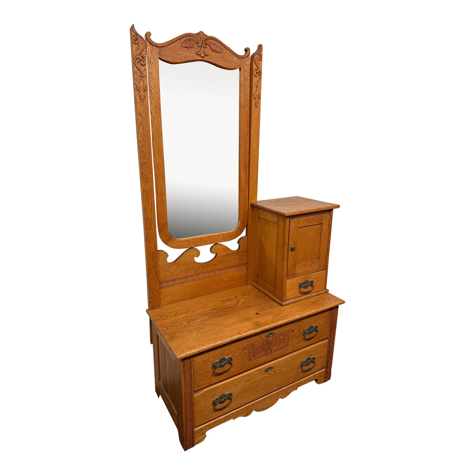 Vintage Victorian Style Oak Hat Box Dresser + Mirror | Chairish