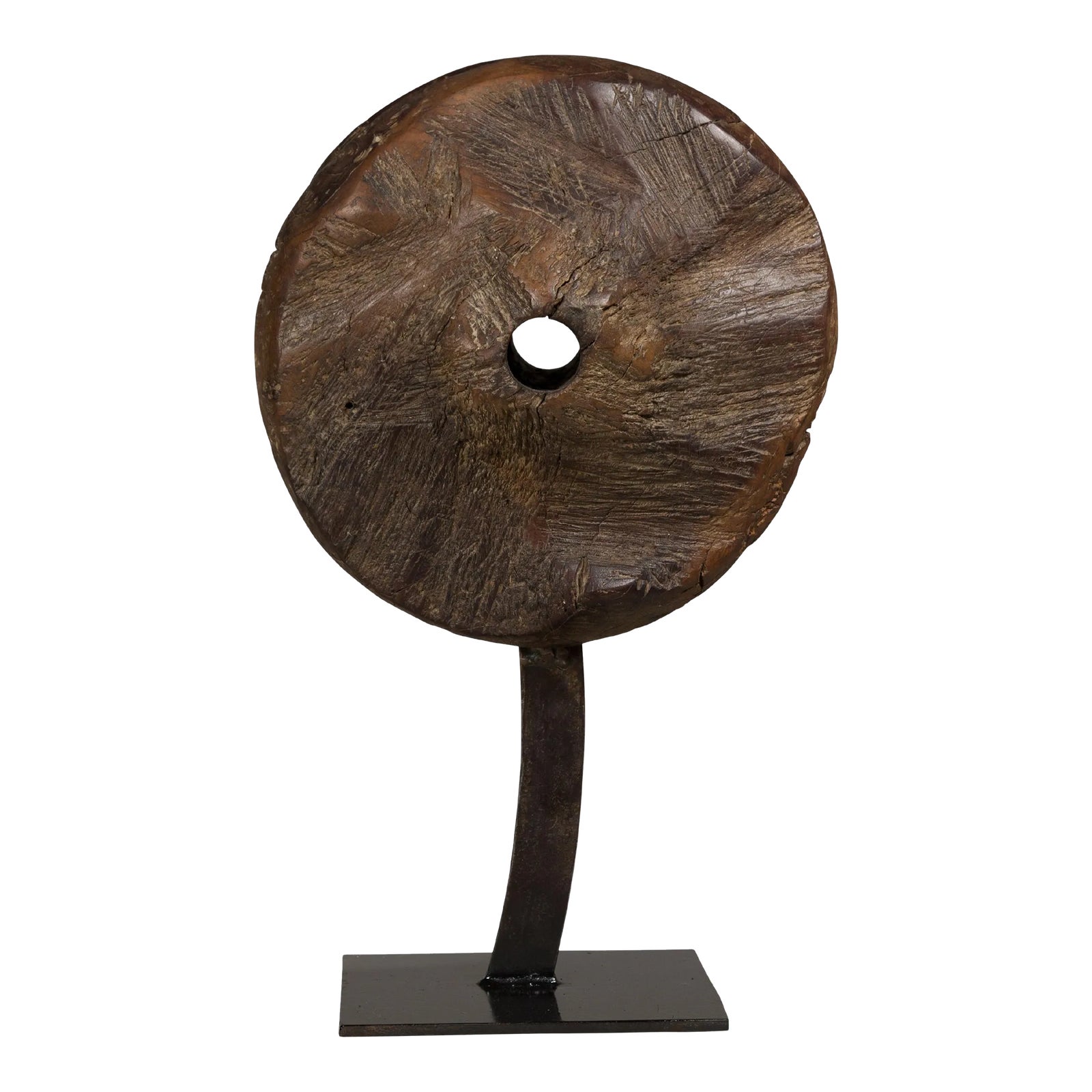 19th Century Ancient Indian Cart Wheel Mounted on Custom Black ...