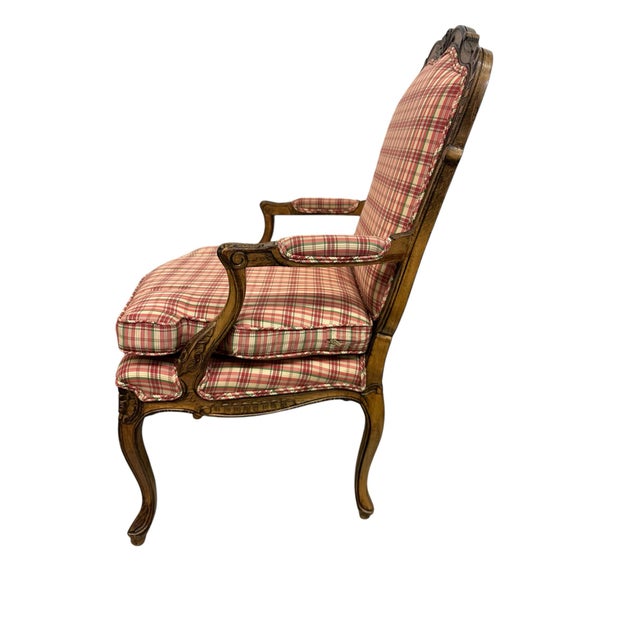 Pair of Late 20th Century French Country Louis XV Arm Chairs With Plaid ...