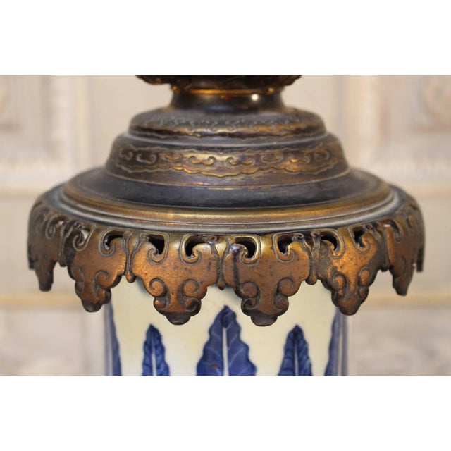 Large Chinese Blue and White Porcelain Lamp Base with French Bronze ...