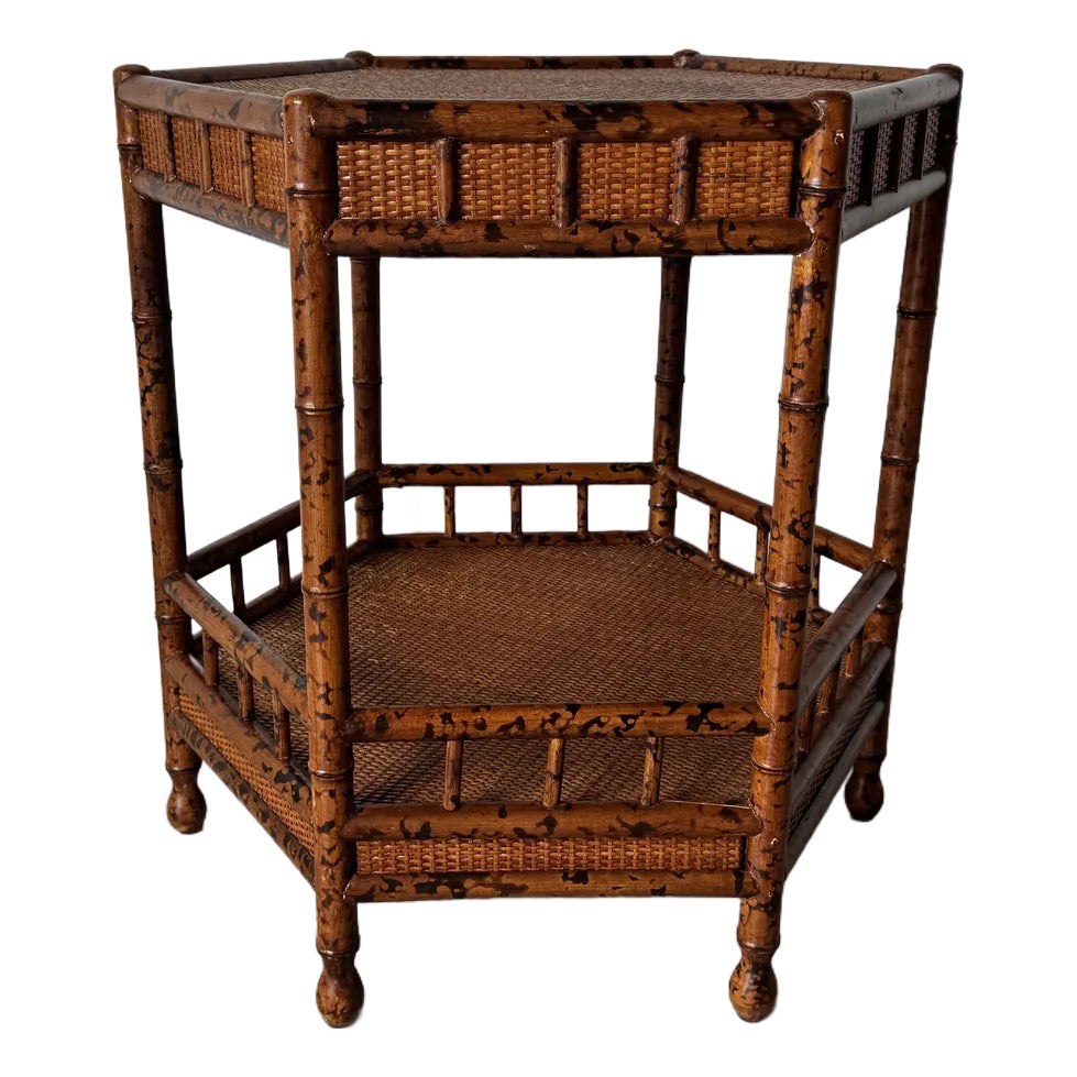 Vintage Faux - Tortoise Shell Finish Rattan and Cane Hexagonal Side ...