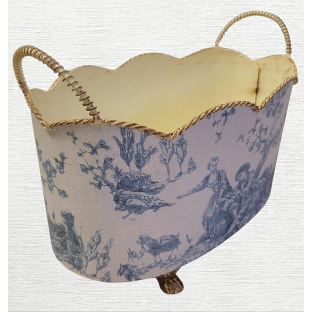 Vintage Handmade Blue White Toile Metal Cache Floral Planter Vessel ...