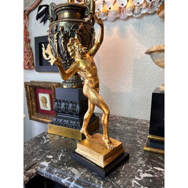 Grand Tour Revival Style Gilded Statue of Pompeian Dancing Faun | Chairish