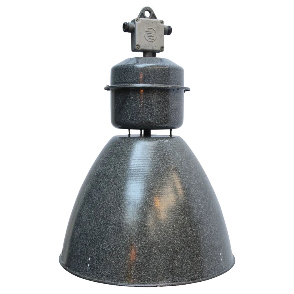 Vintage Industrial Gray Enamel Factory Pendant Lamp | Chairish
