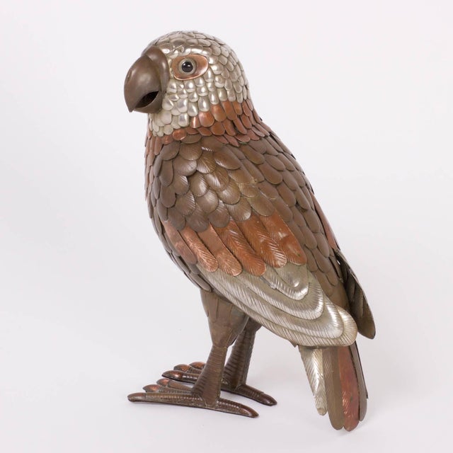 Brass and Copper Parrot Sculpture in the Style of Bustamante | Chairish