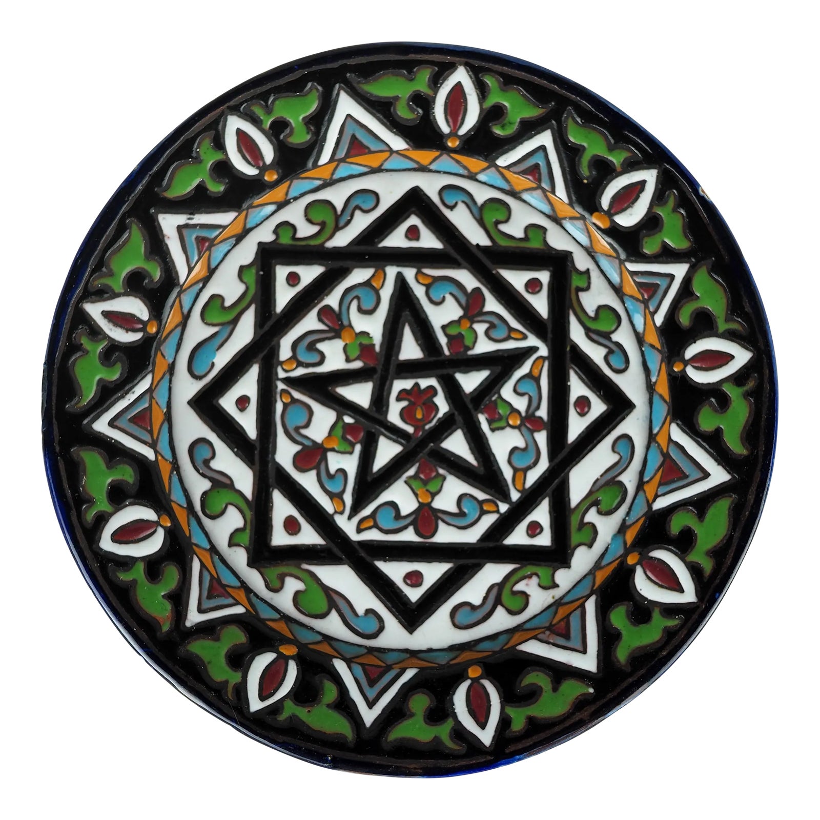 Mid-Century Moroccan Boho Polychromic Decorative Plate With Thick ...