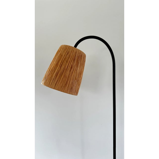Tall Modern Floor Lamp With Raffia Shade | Chairish