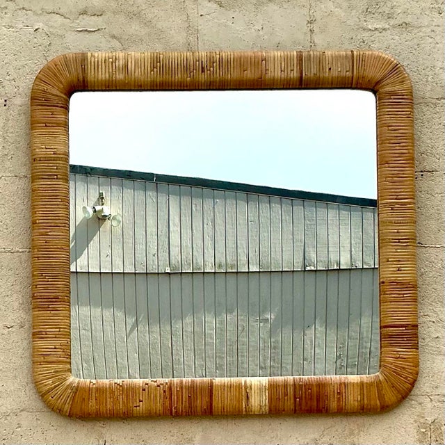 Vintage Coastal Wrapped Rattan Mirror | Chairish