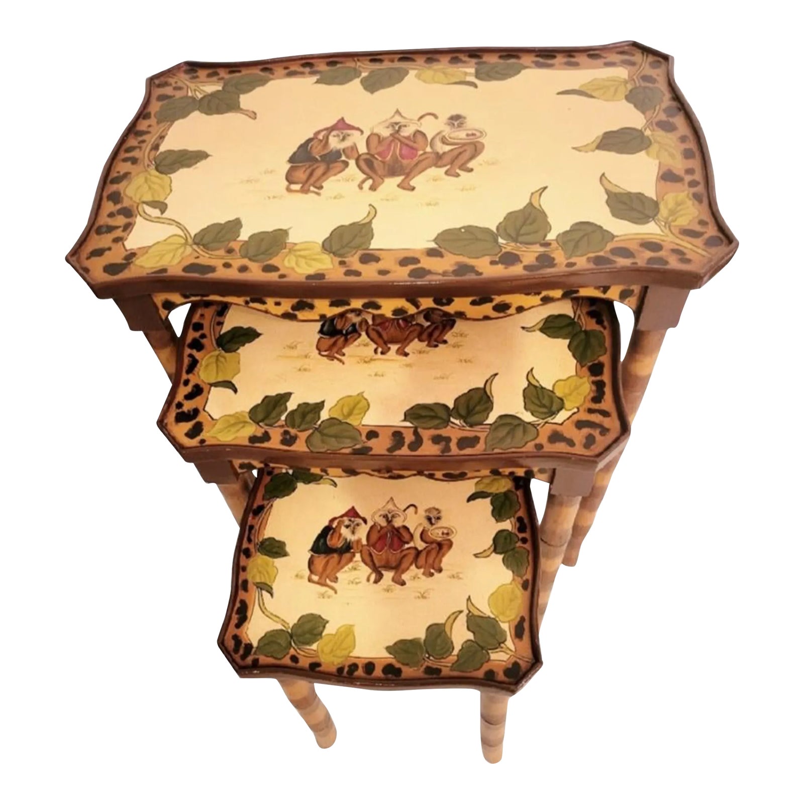Vintage Whimsical Monkey Leopard Faux Bamboo Palm Beach Regency Nesting ...