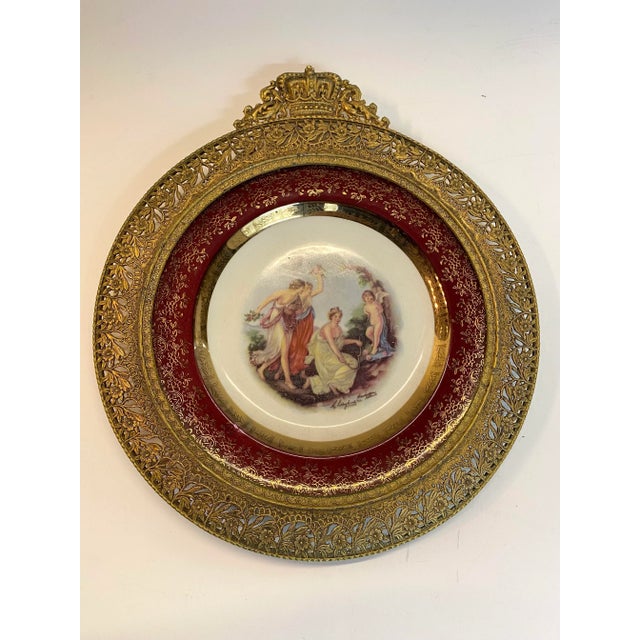 Antique European Pictorial Pair of Porcelain Plates With Golden Frame ...