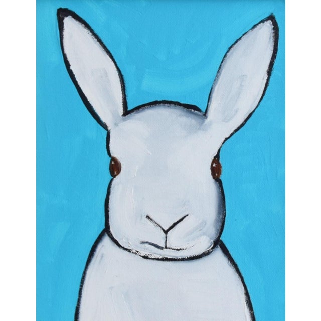 Folk Art Bunny Rabbit Hare Portrait Oil Painting Including the Antiqued ...