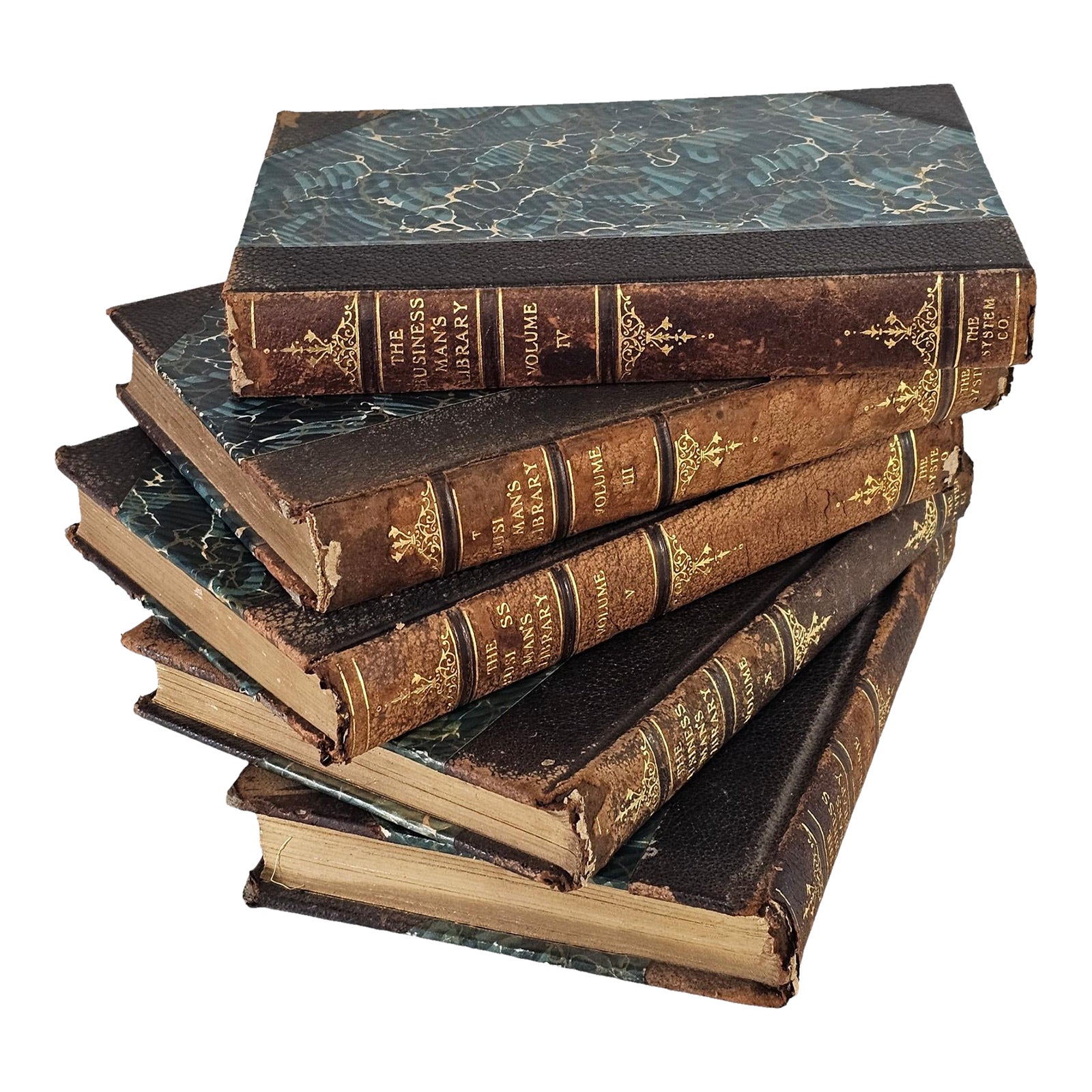 The Business Man's Library the System Company Leather Binding 5 Volumes | Chairish