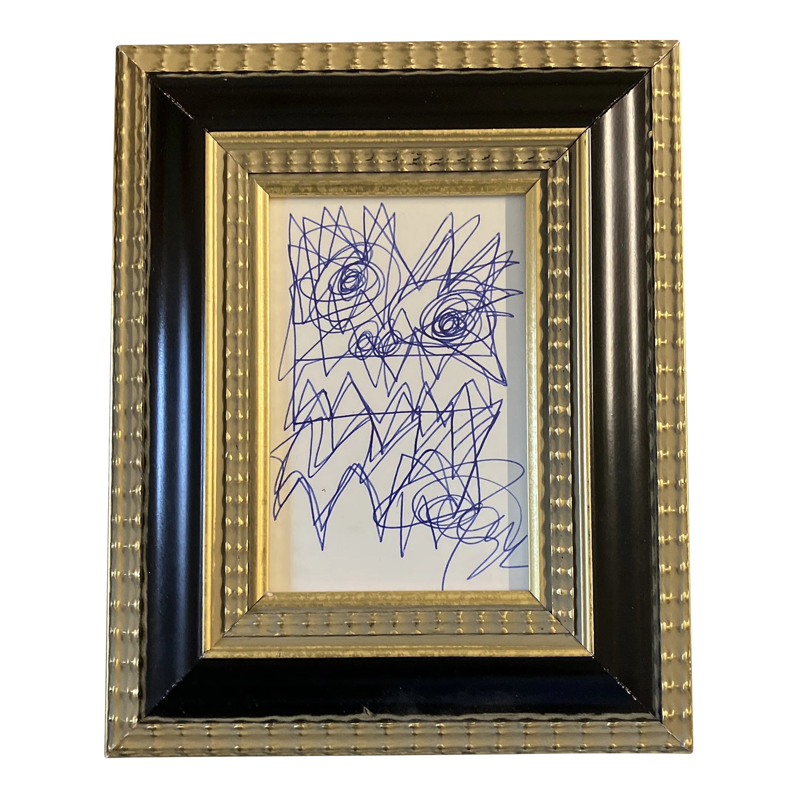 1980’s Original Wayne Cunningham Small Abstract Blue Ink Drawing Framed ...