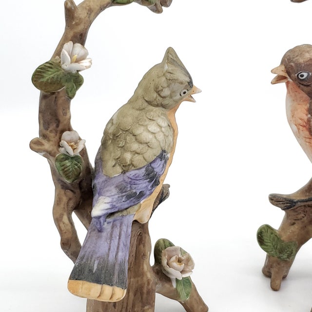 Pair of Vintage Bisque Porcelain Bird Figurines With Branches and ...