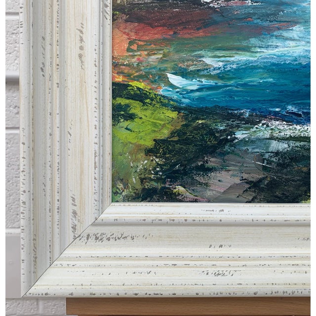 Angela Wakefield, Colourful Abstract River Bank Lakeside Landscape by ...