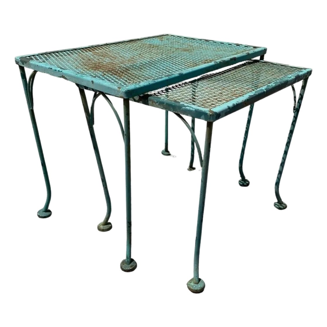 Vintage Woodard Style Wrought Iron Green Garden Patio Nesting Side ...