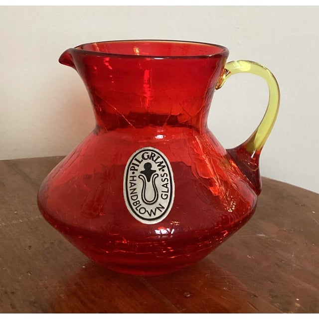 Mid 20th Century Modern Red Crackle Pilgrim Art Glass Petite Cream ...