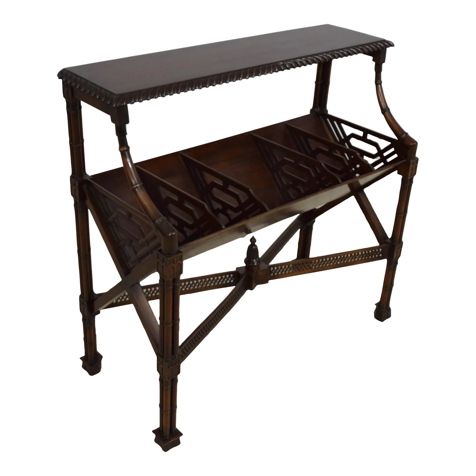 Vintage Chinese Chippendale Style Mahogany Bookshelf Table | Chairish