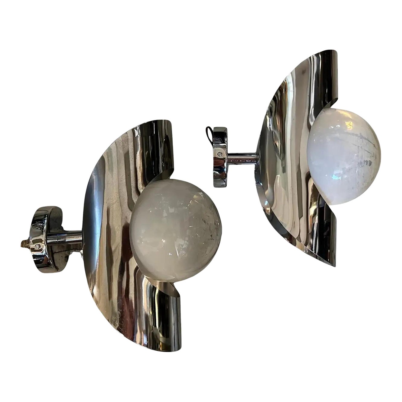 1960s Space Age Chromed Steel and Murano Glass Wall Sconces Attributed ...