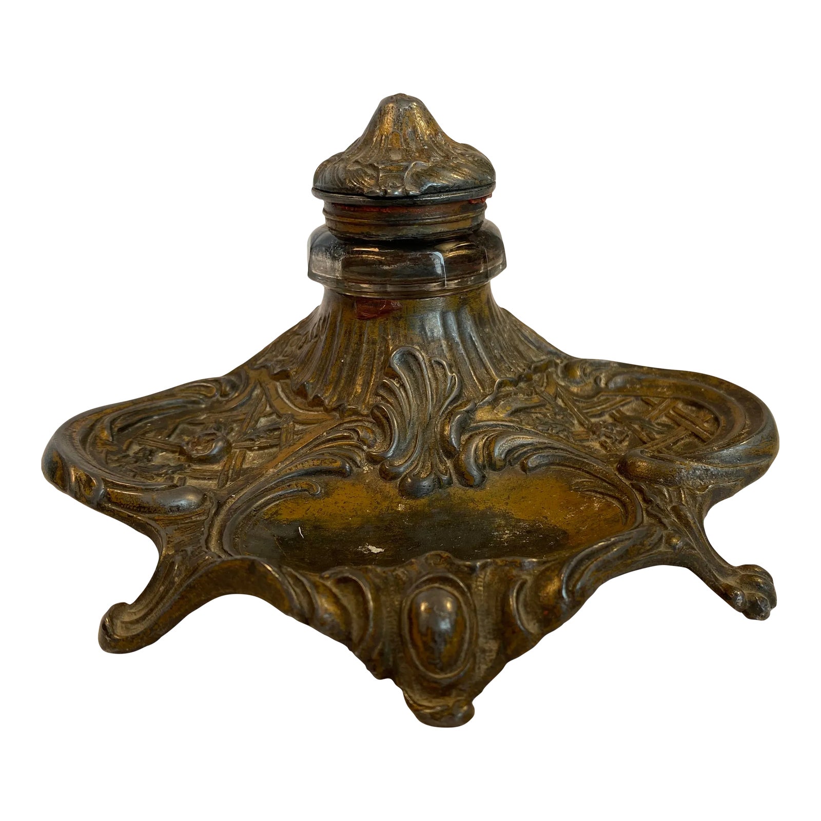 Early 20th Century French Art Nouveau Inkwell and Pen Holder in Cast ...