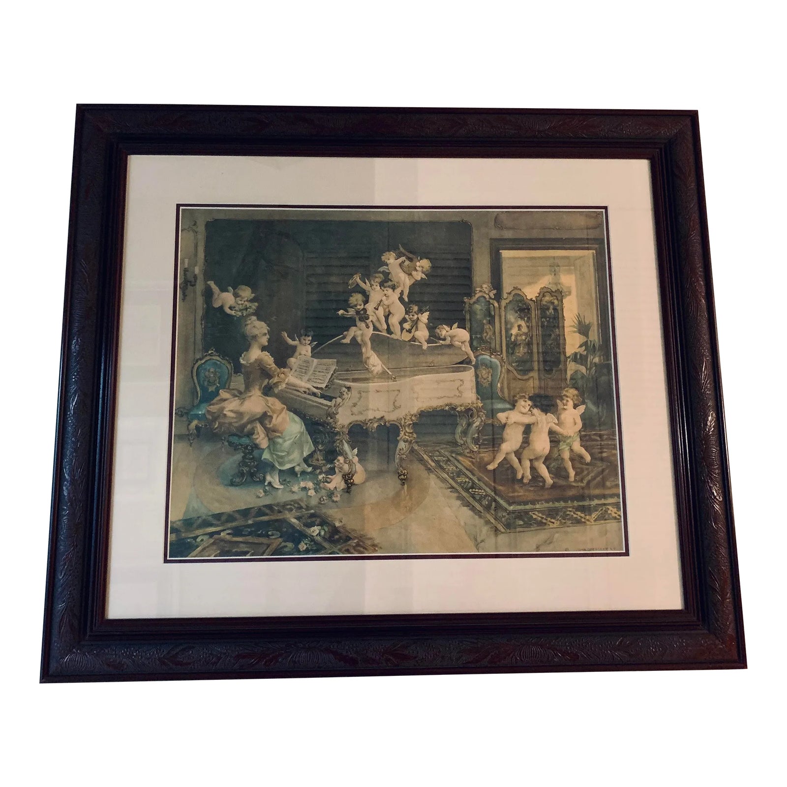 1930s John Drescher Nyc Cherubs Print Framed | Chairish