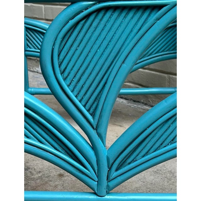 Late 20th Century Palm Beach Regency Newly Painted Vintage Teal Rattan ...