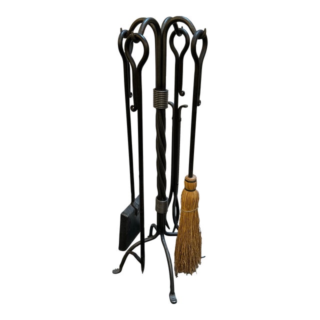 Pilgrim Cast Iron 5 Piece Fireplace Tool Set | Chairish