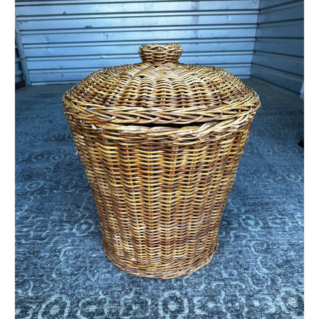 Rustic European Wicker Basket W/Lid | Chairish