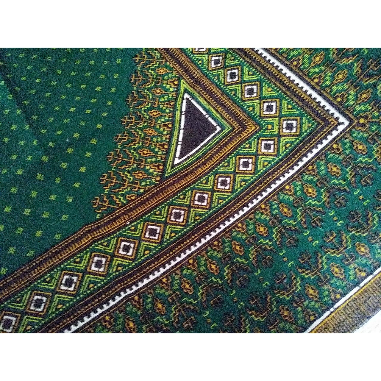Vintage 1970s Javanese Cotton Print Green Brown & Gold Batik Fabric- 1. ...